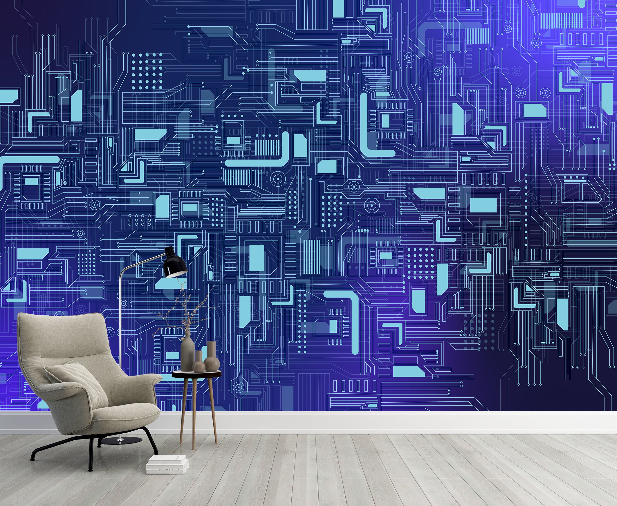 Electronic Board Wallpaper Mural Peel and Stick Realistic Blue - Etsy