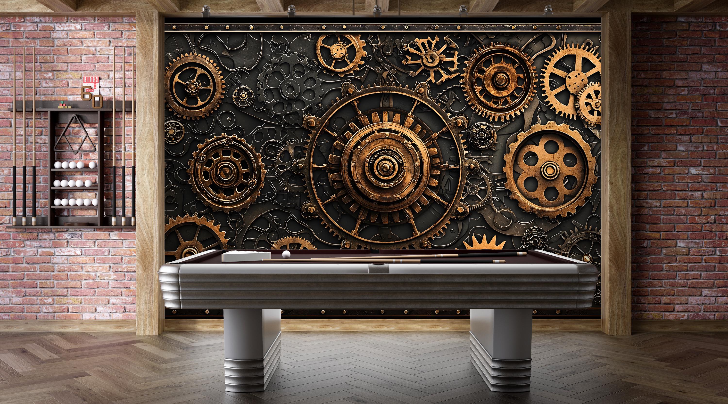 Steampunk Gear Wallpaper Mural Peel & Stick Industrial Metal Cogs Wall ...