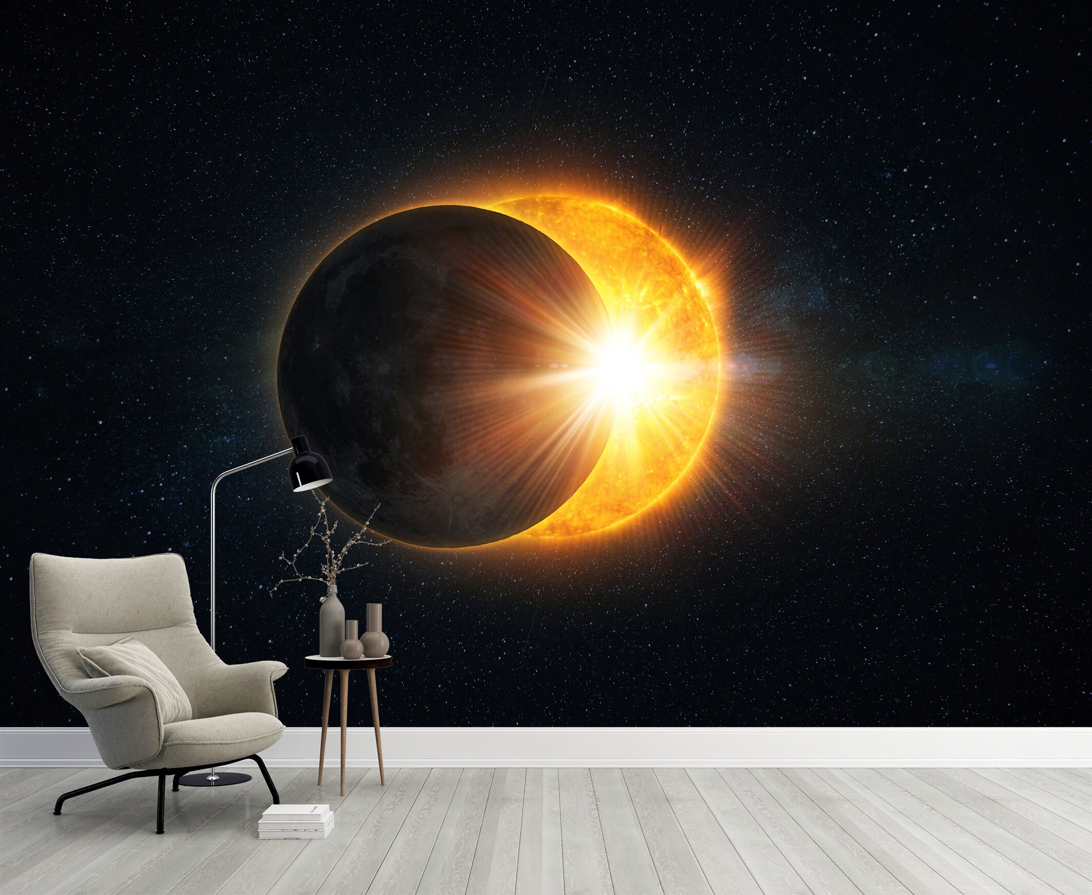 Solar Eclipse Mural Print Wallpaper Peel and Stick Rays of - Etsy