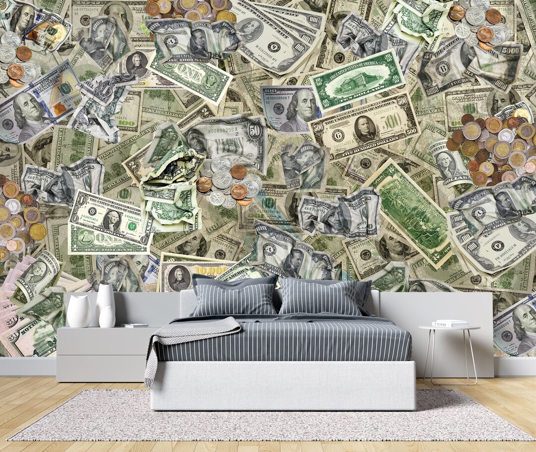 Money Collage Wallpaper Print Vinyl Peel and Stick Dollar Wall Mural ...