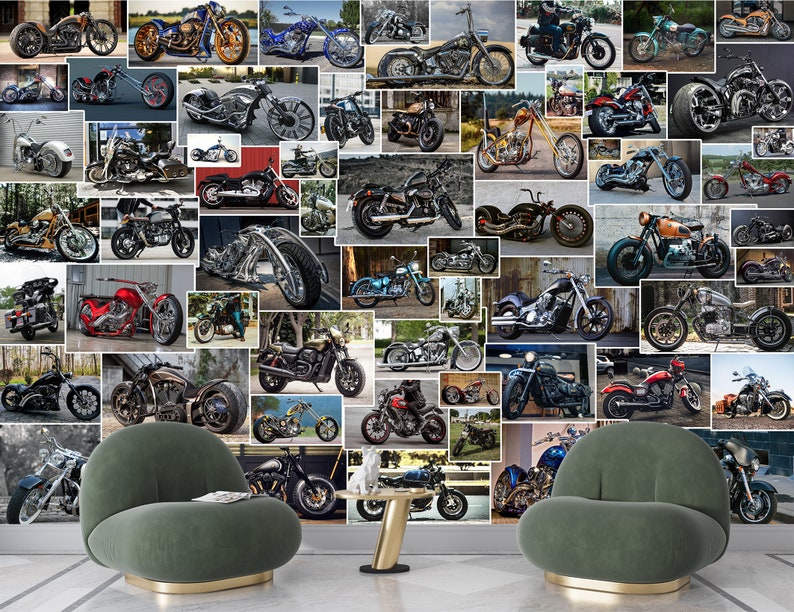 Biker Motorcycles Collage Mural Wallpaper Peel and Stick Gift for Kids ...