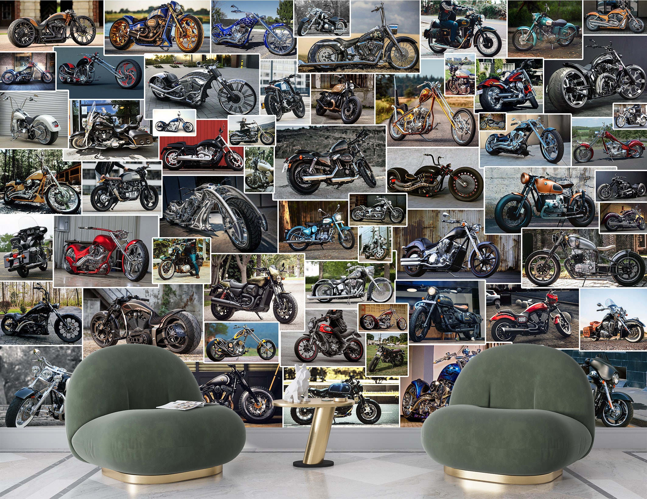 Biker Motorcycles Collage Mural Wallpaper Peel and Stick Gift for Kids ...