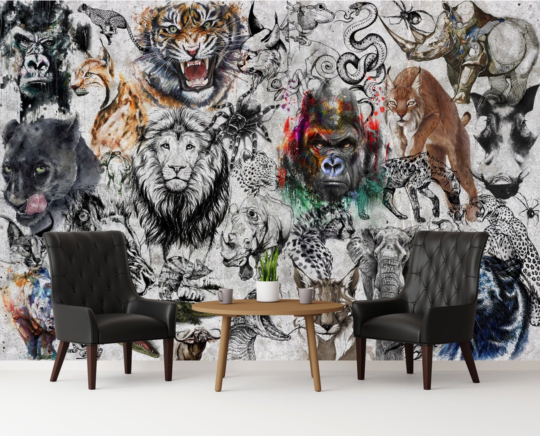 Wild Animals Graffiti Wallpaper Peel and Stick Wild Animals Graffiti ...