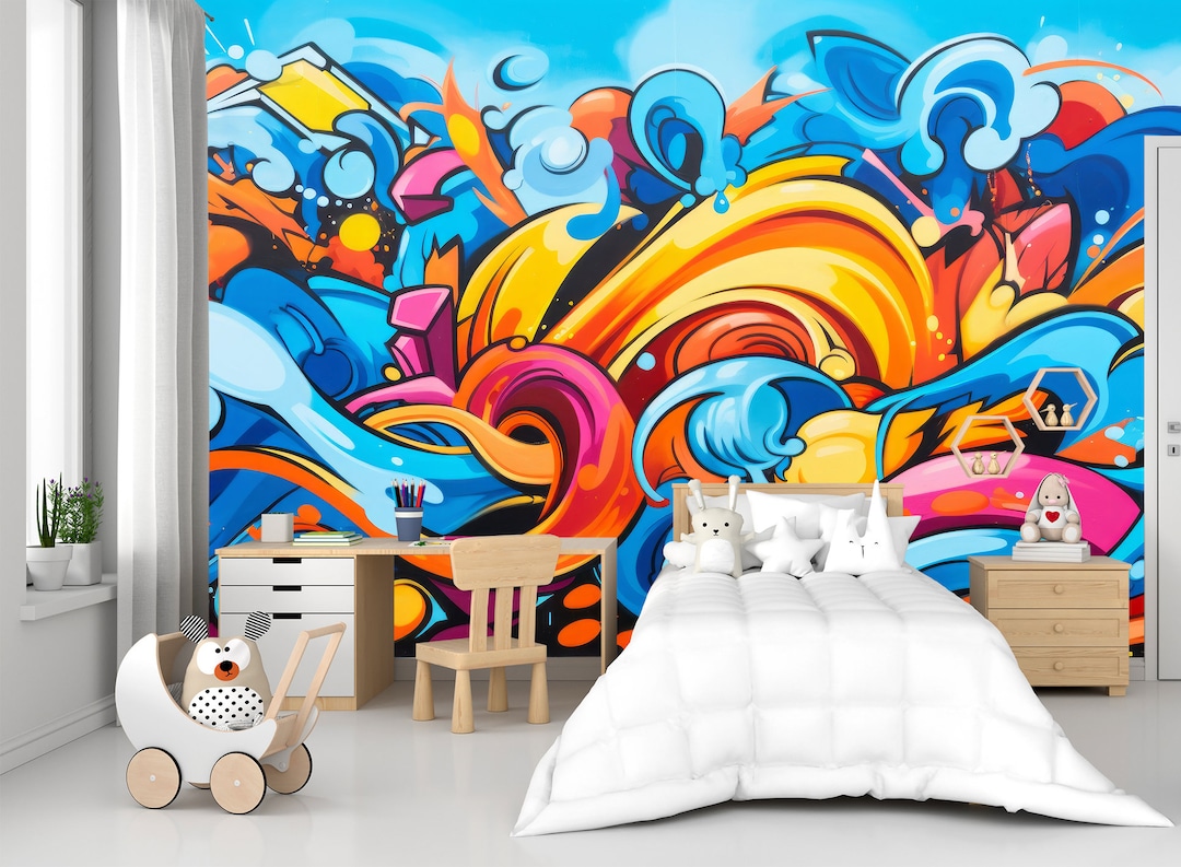 Colorful Waves Graffiti Wallpaper Mural Wall Abstract Graffity Modern ...