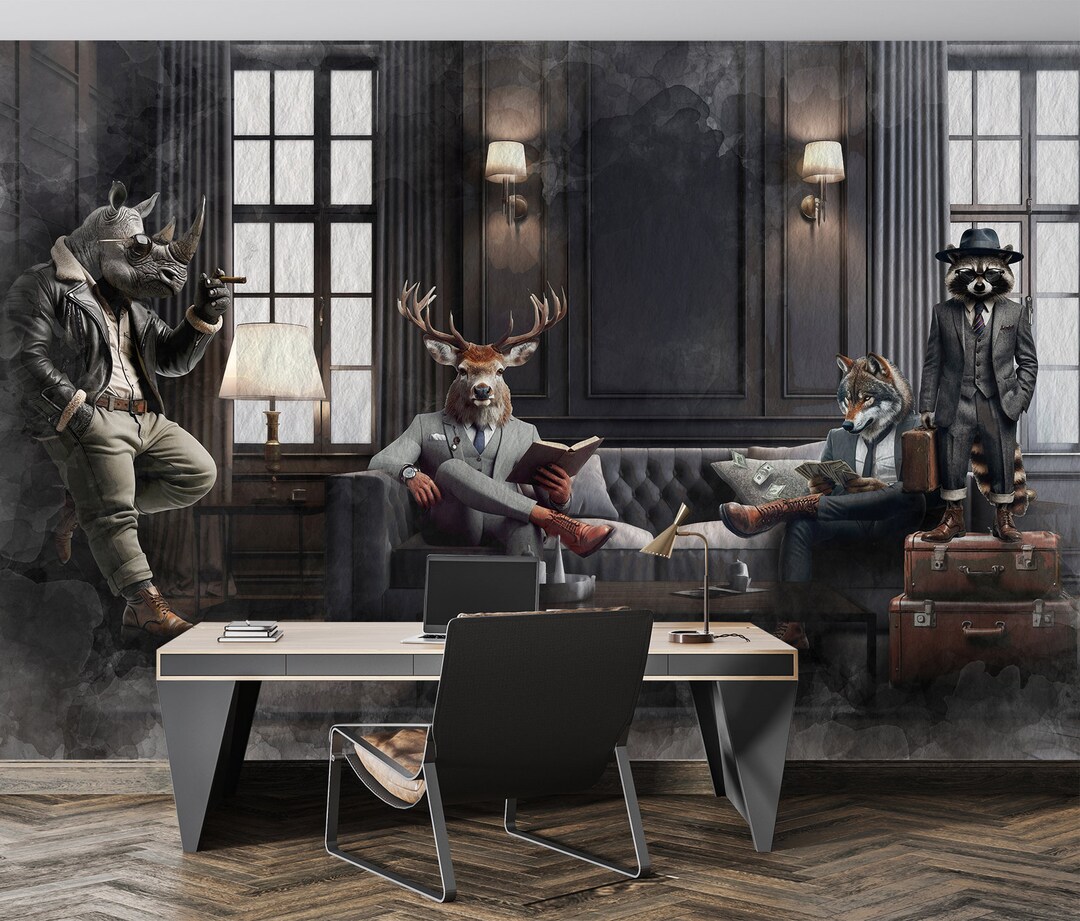 Animals in Costumes Mural Wallpaper Business Decor Luxury ...