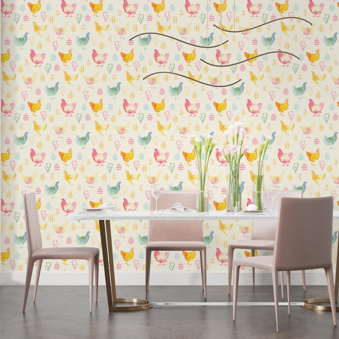 Farmhouse Chicken Pattern Wallpaper Vinyl Vintage Country Hen and ...