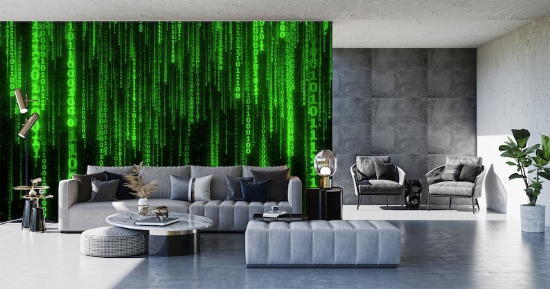 Matrix Wallpaper Mural Peel and Stick Green Digital Code - Etsy