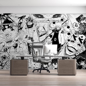 Manga Anime Collage Wallpaper: Line Art Comic Mural (peel & Stick) - Etsy