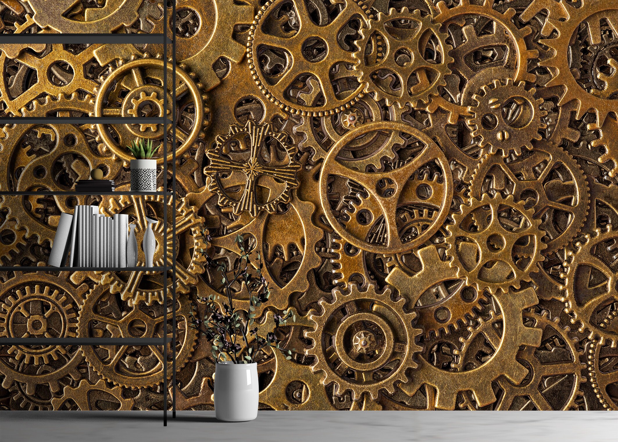 Gear Wallpaper Metal Wall Mural Vintage Mechanical Wall Decor Textured ...