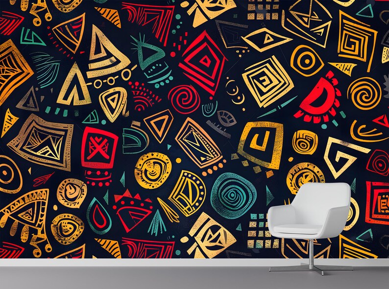 Colorful African Wallpaper Tribal Wall Mural Ethnic Geometric Symbols ...