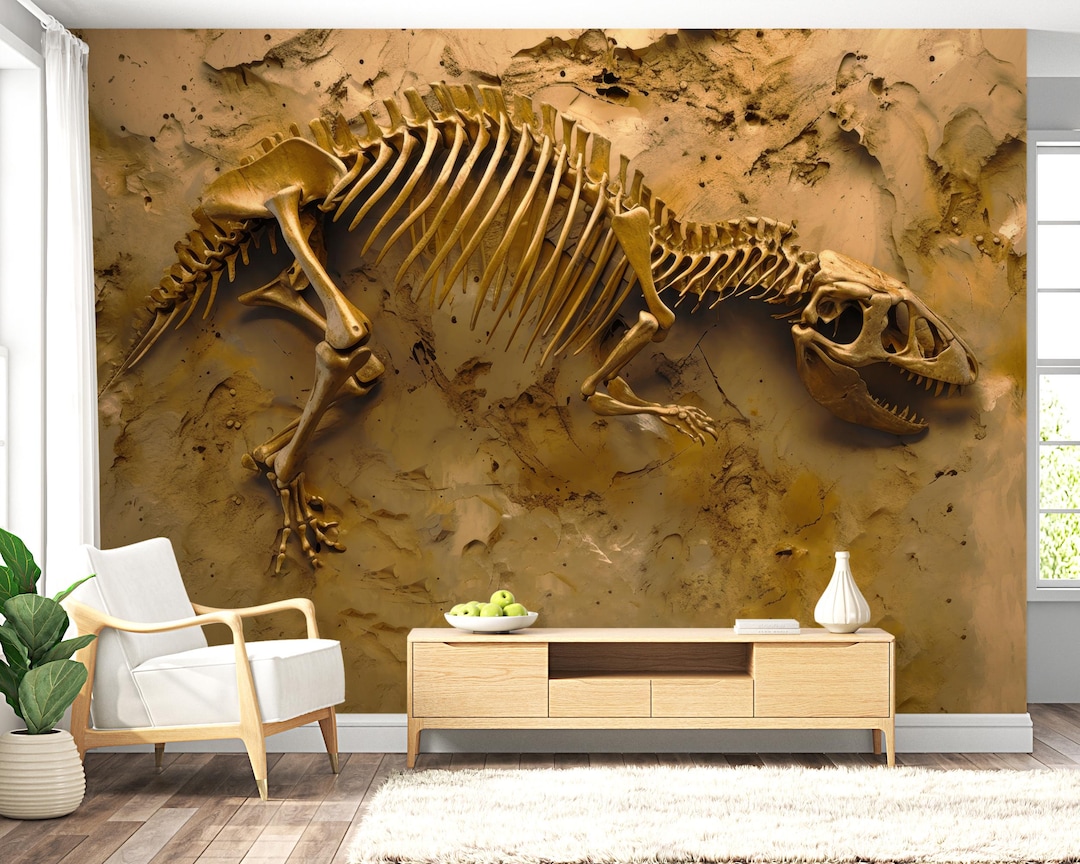 Dinosaur Fossil 3D Wallpaper Mural: Prehistoric Wall Decor (peel ...