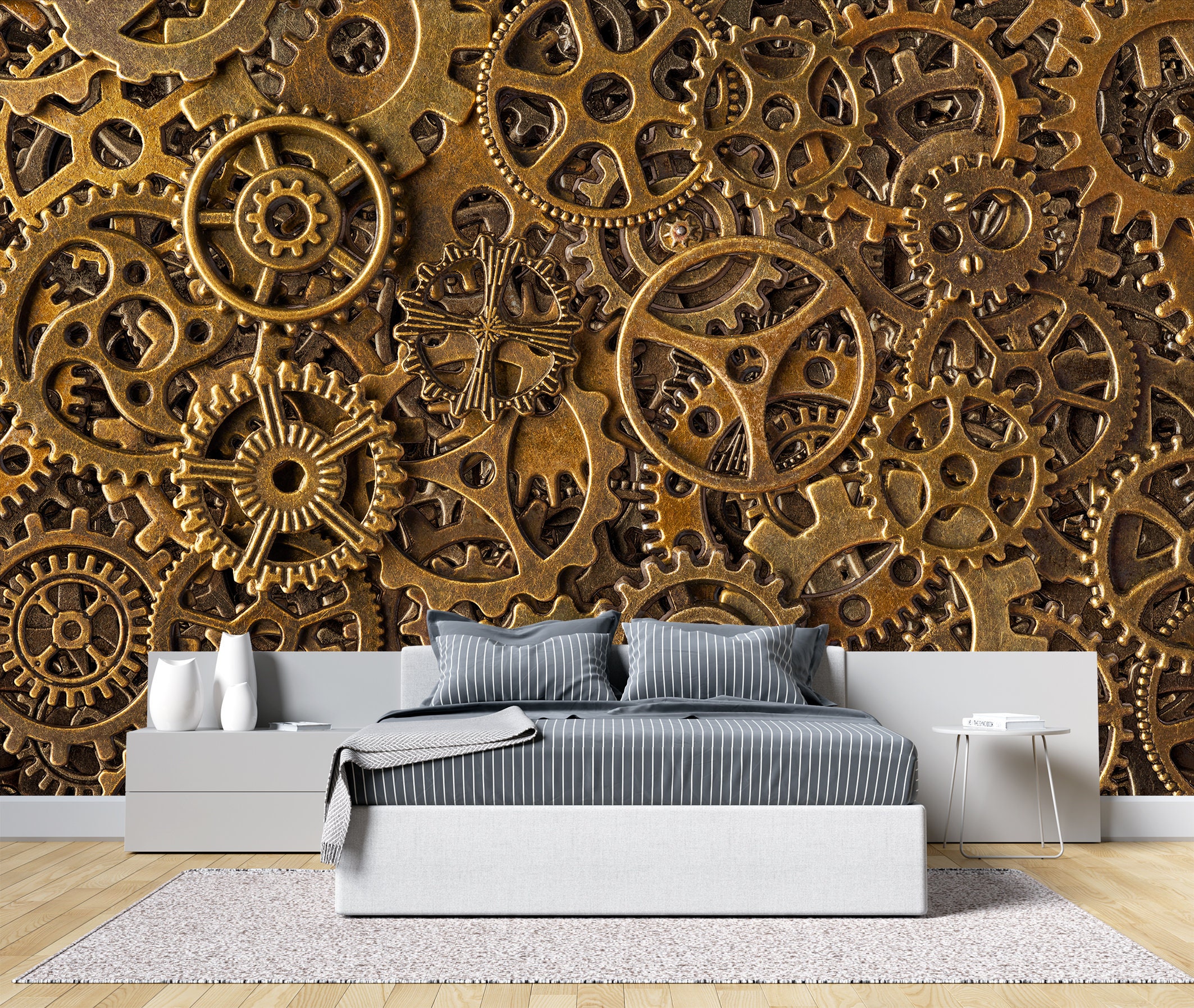 Gear Wallpaper Metal Wall Mural Vintage Mechanical Wall Decor Textured ...
