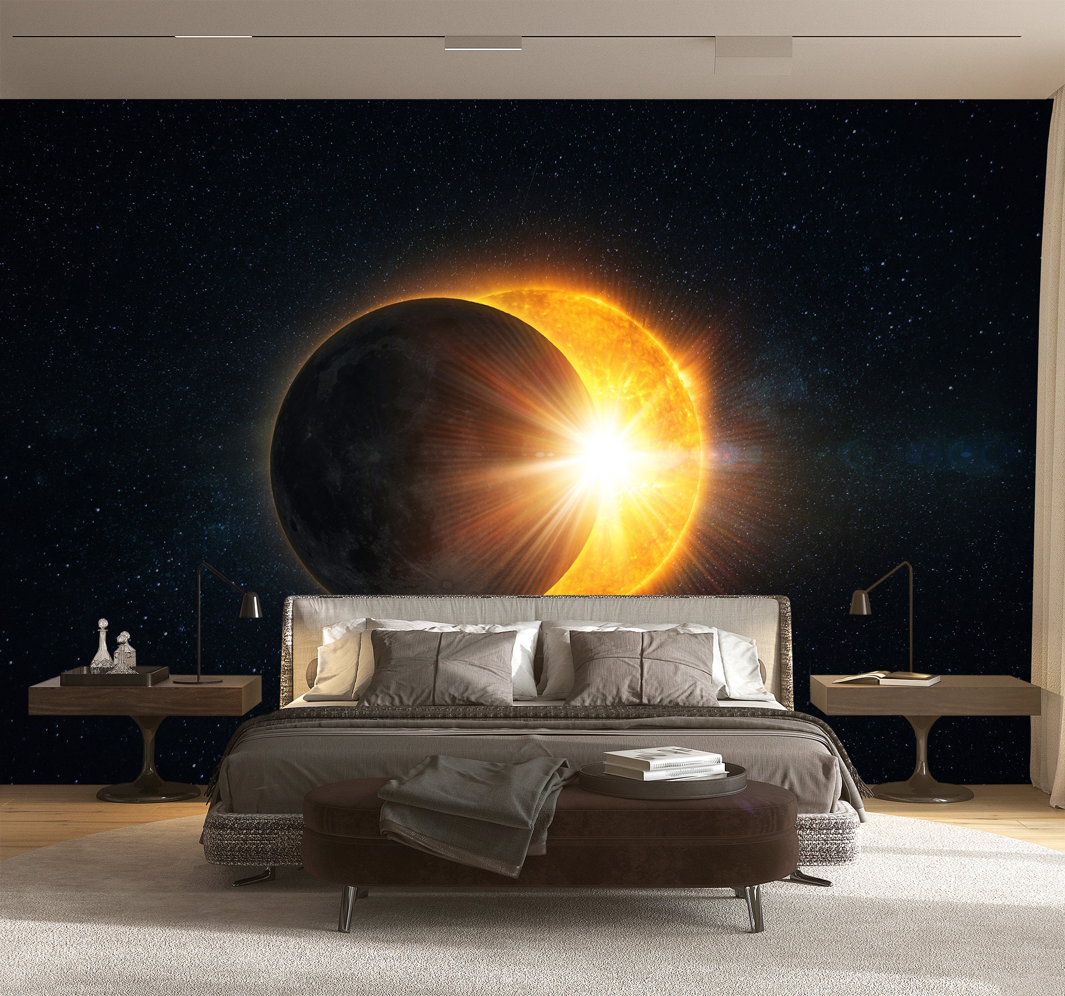 Solar Eclipse Mural Print Wallpaper Peel and Stick Rays of - Etsy