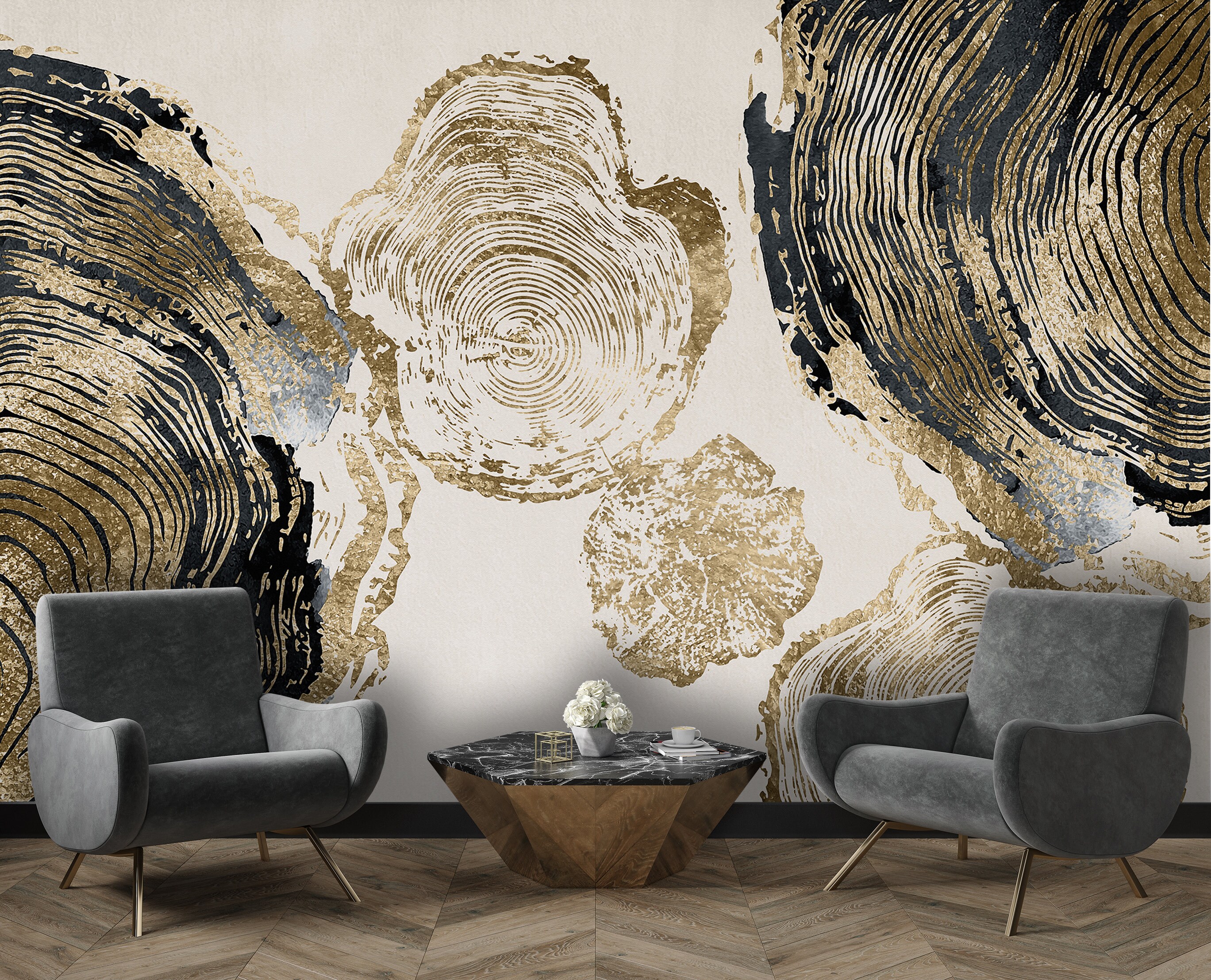 Abstract Wooden Log Wallpaper Wood Slice Textured Peel and - Etsy