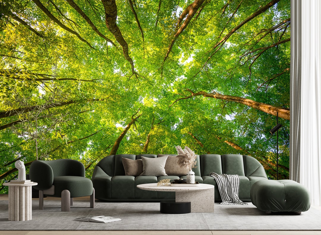 Green Trees Wallpaper Trees Wall Mural Forest Landscape Forest Peel and ...