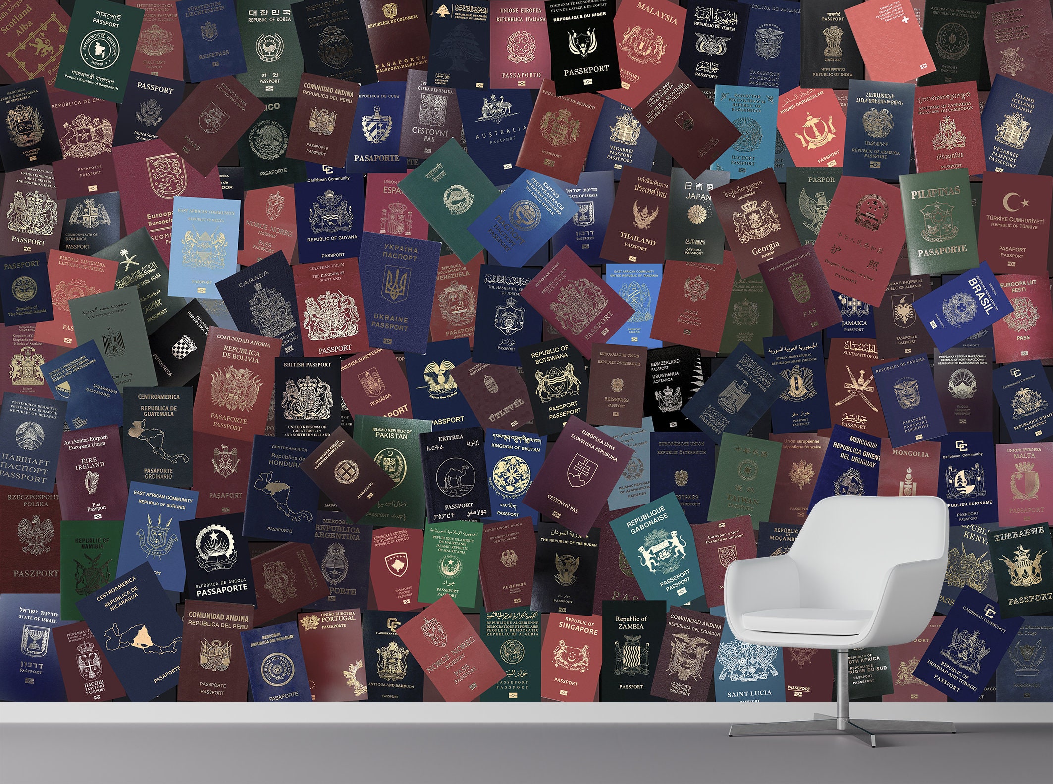 Collage of Passports Wallpaper Peel and Stick Wall Mural Collage of ...