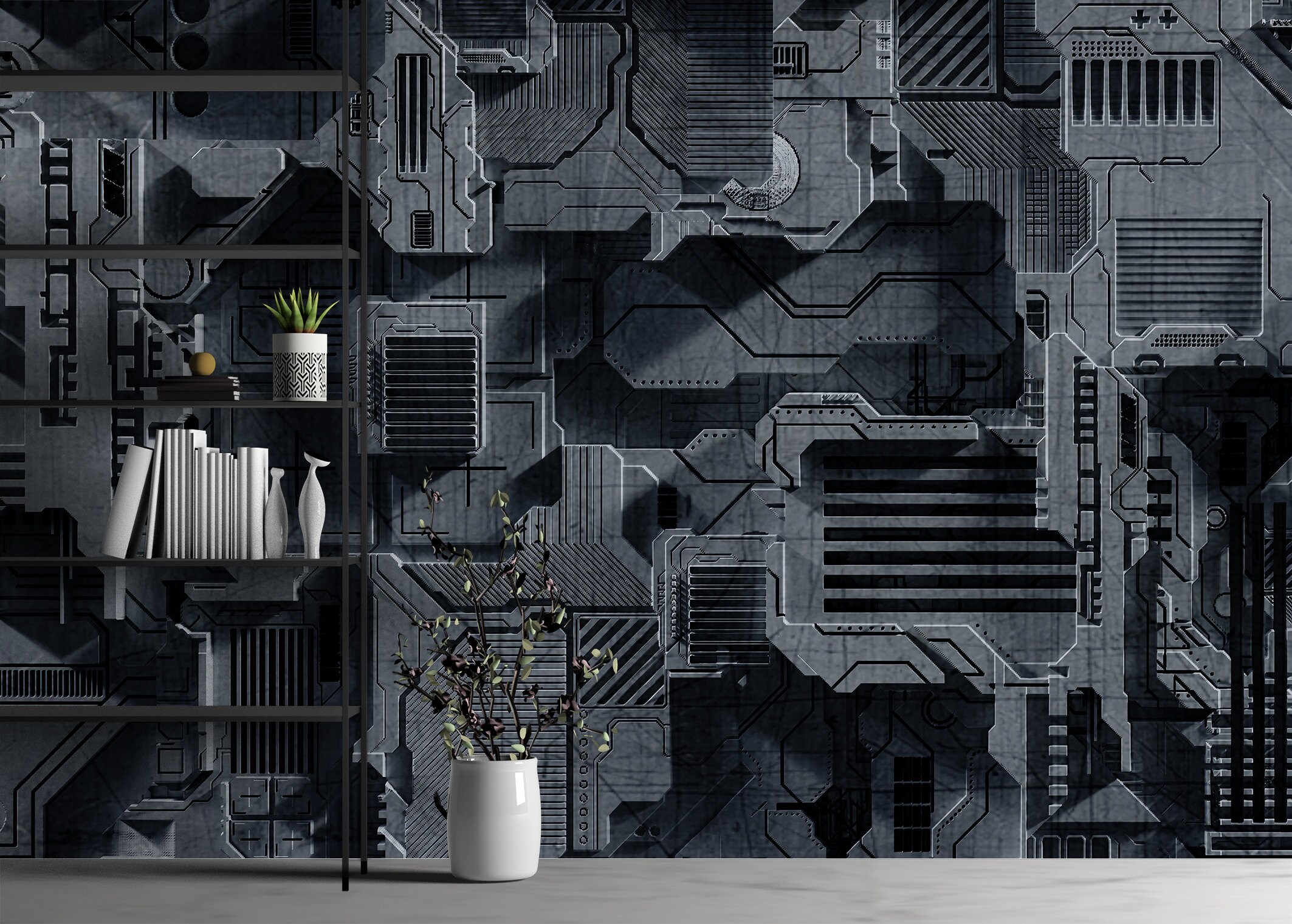 Cyber Gate Wallpaper Mural | Armored Techno Wall Art (peel and Stick ...