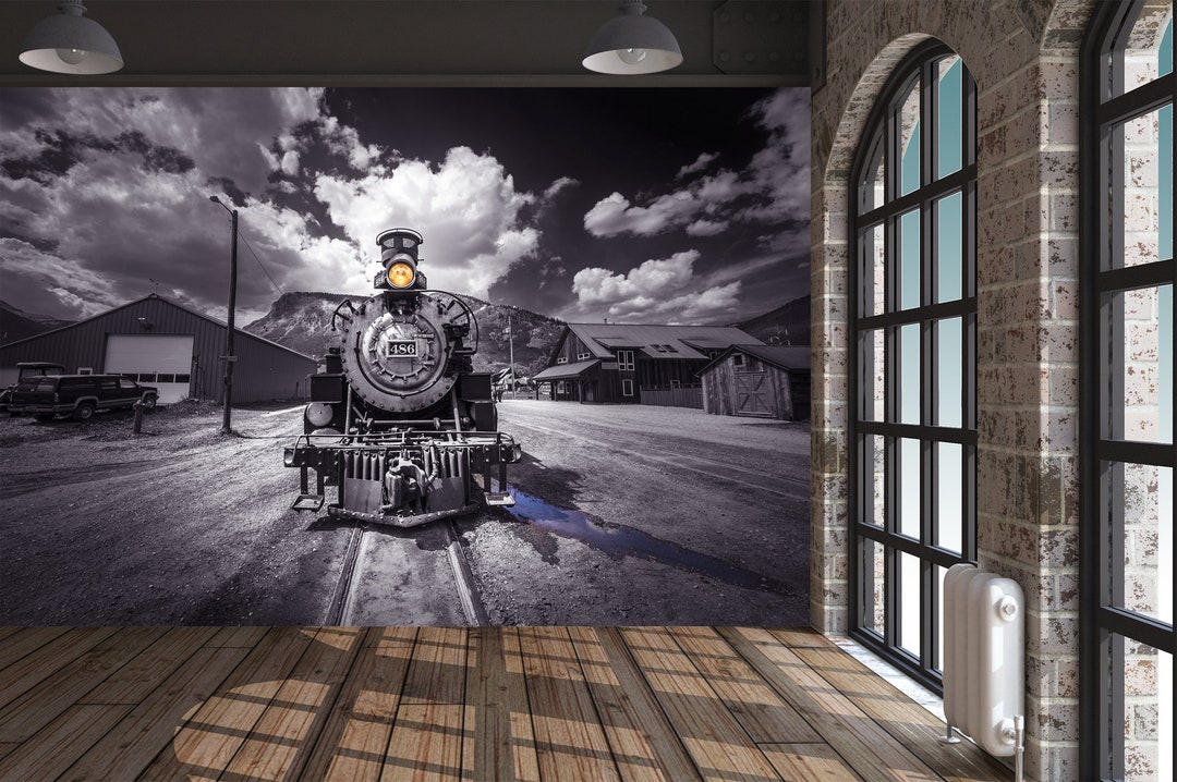 Steam Train Wall Mural Vintage Locomotive Wall Art Textured - Etsy