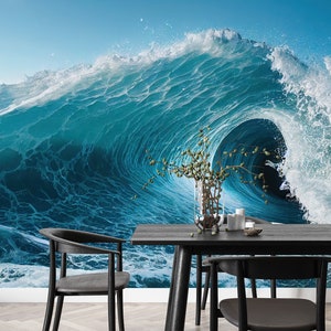 Light Blue Breaking Wave Wallpaper With Funnel of Bubbling Clear Water ...