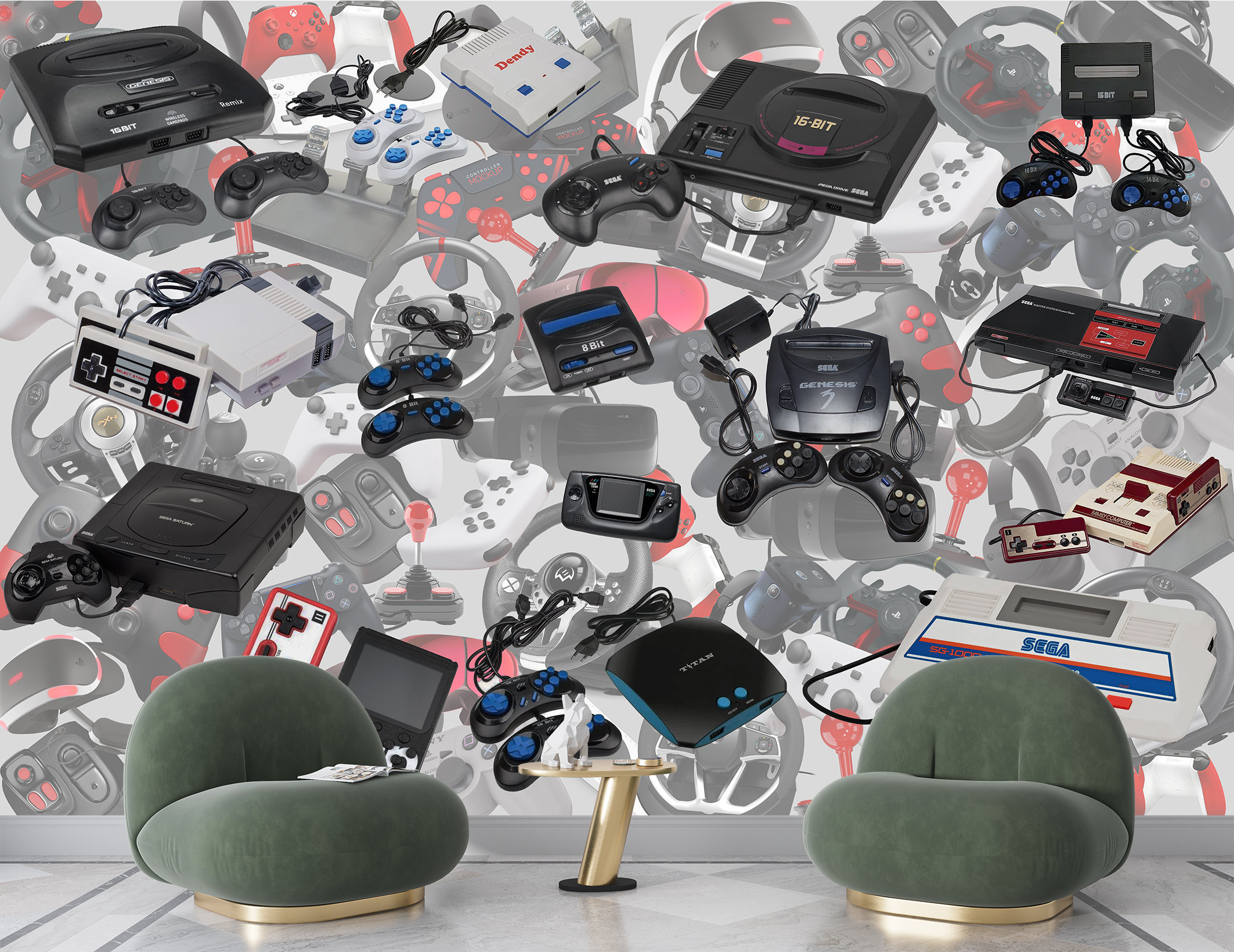 Gamers Collage Wallpaper Peel and Stick Vintage Old Consoles Wall Mural ...