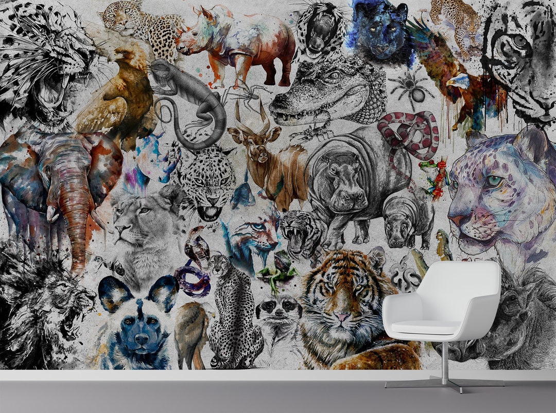 Wild Animals Graffiti Wallpaper Peel and Stick Wild Animals Graffiti ...