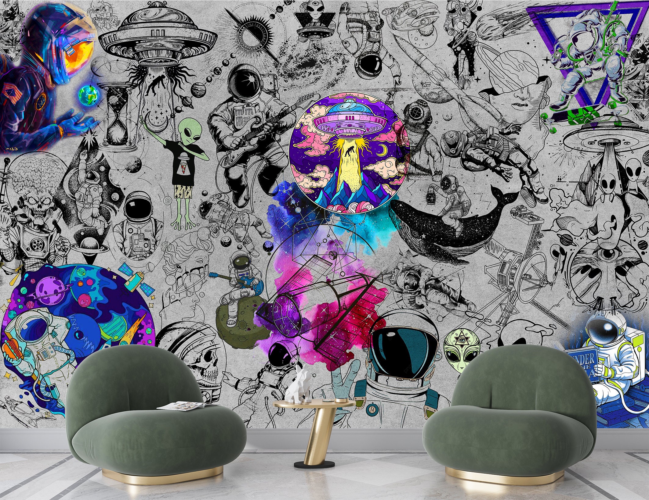 Space Graffiti Wallpaper Peel and Stick Cosmic Graffiti Graffiti ...
