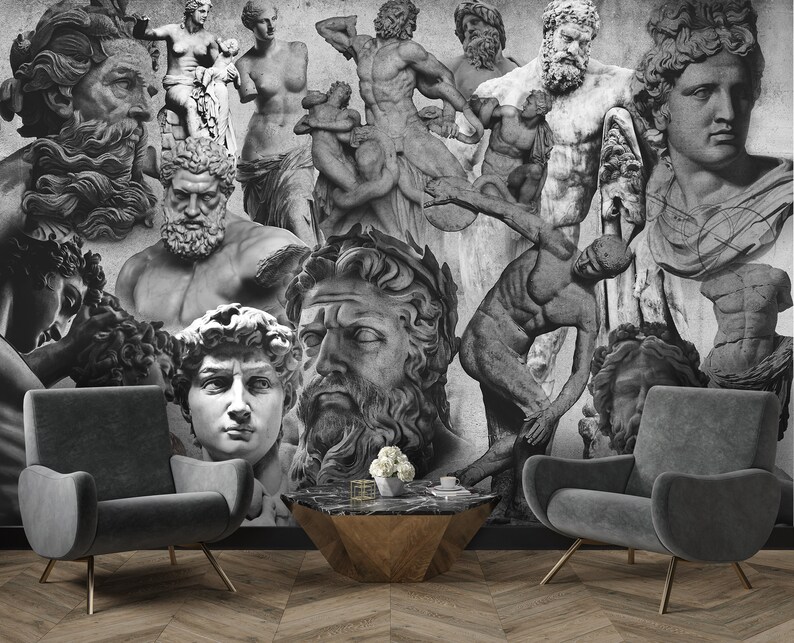 Renaissance Statues Collage Mural, Historical Architecture Wallpaper ...