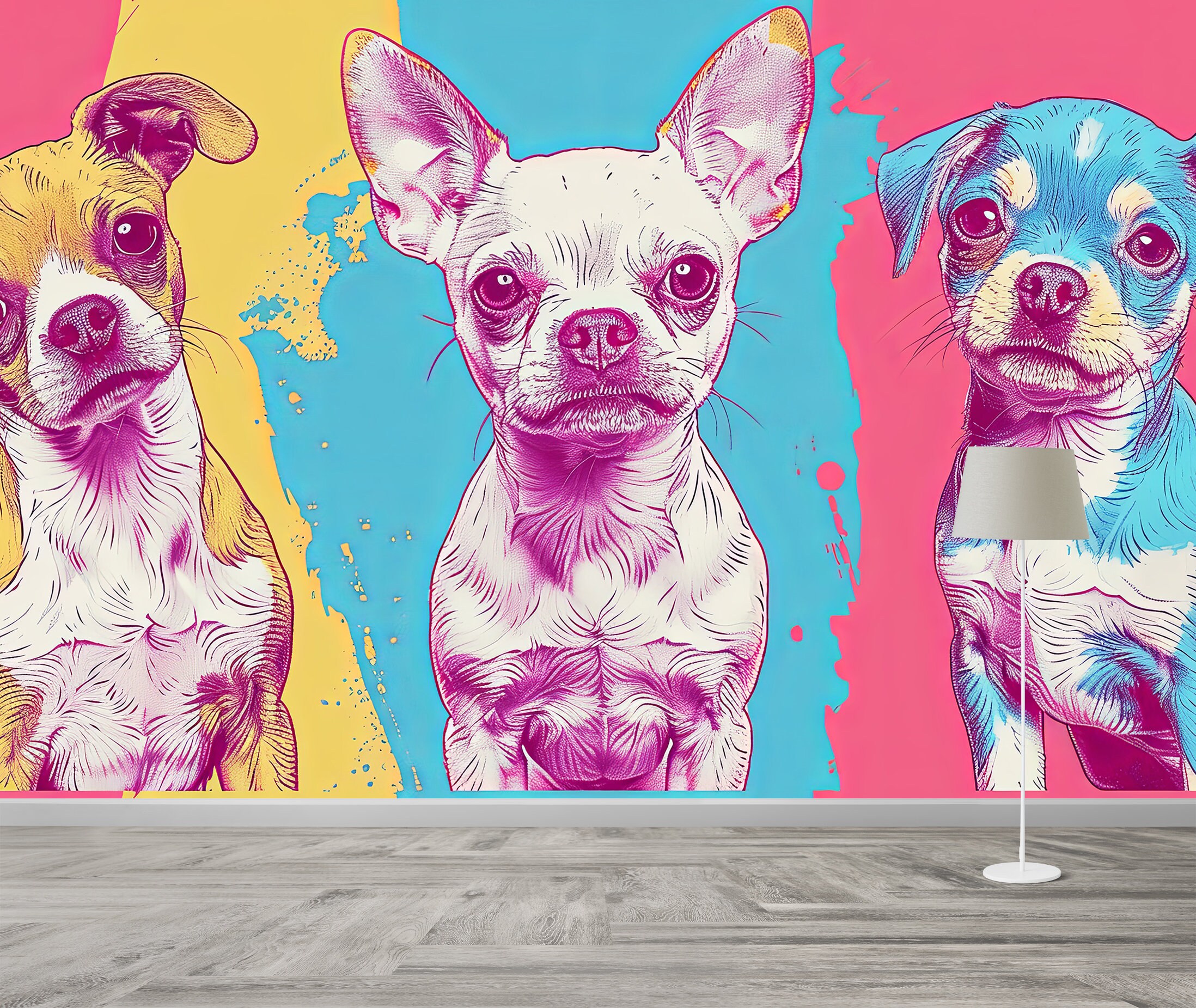 Dog Wallpaper Colorful Cartoon Style Design Mural Bright Animals Dogs ...