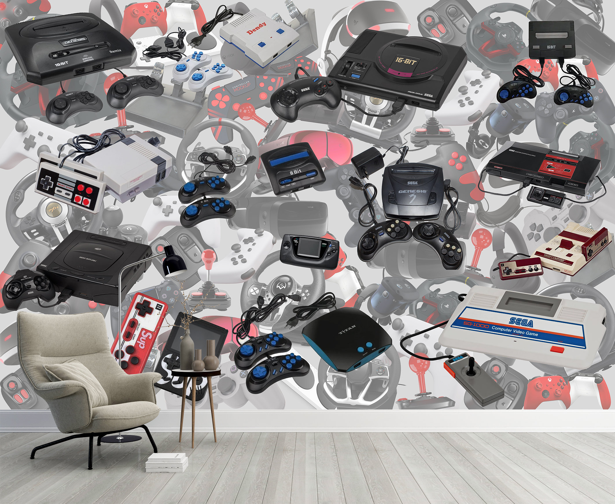Gamers Collage Wallpaper Peel and Stick Vintage Old Consoles Wall Mural ...