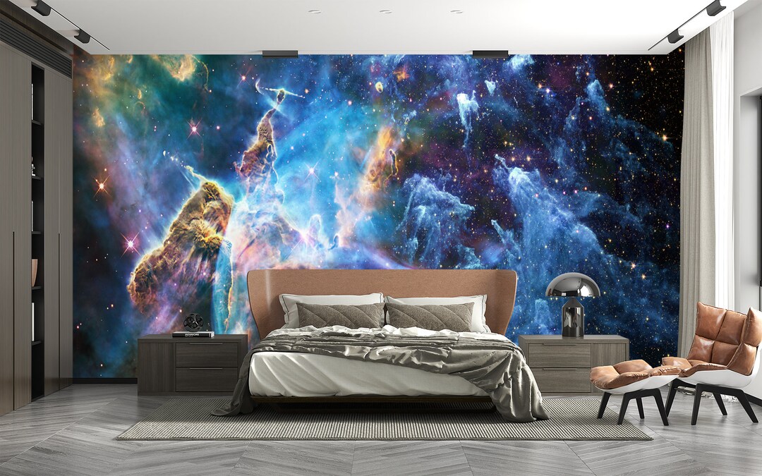 Stars in Space Mural Print Wallpaper Peel and Stick Nebula Wallpaper ...