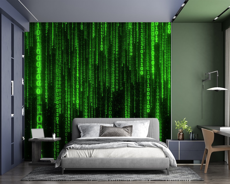 Matrix Wallpaper Mural Peel and Stick Green Digital Code Wallpaper ...