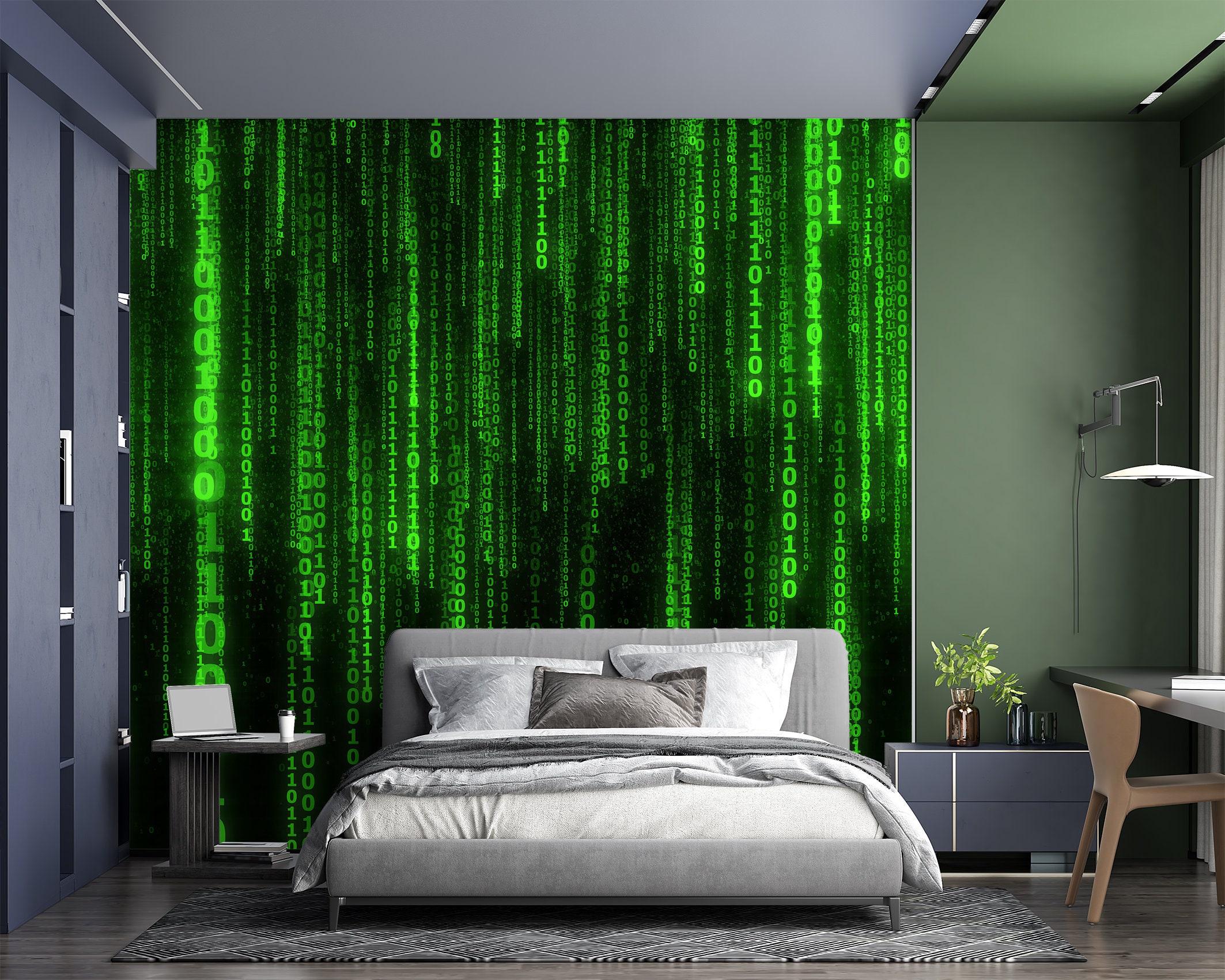 Matrix Wallpaper Mural Peel and Stick Green Digital Code Wallpaper ...
