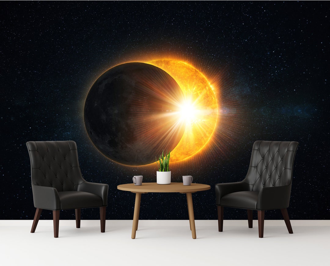 Solar Eclipse Mural Print Wallpaper Peel and Stick Rays of - Etsy