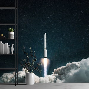 Rocket Mural Print Wallpaper Peel and Stick Stars in Space Decor Art ...