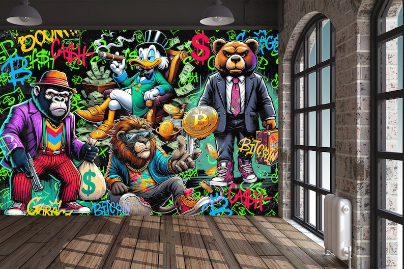 Graffiti Animals Wallpaper Mural: Money & Bitcoin, Peel and Stick - Etsy