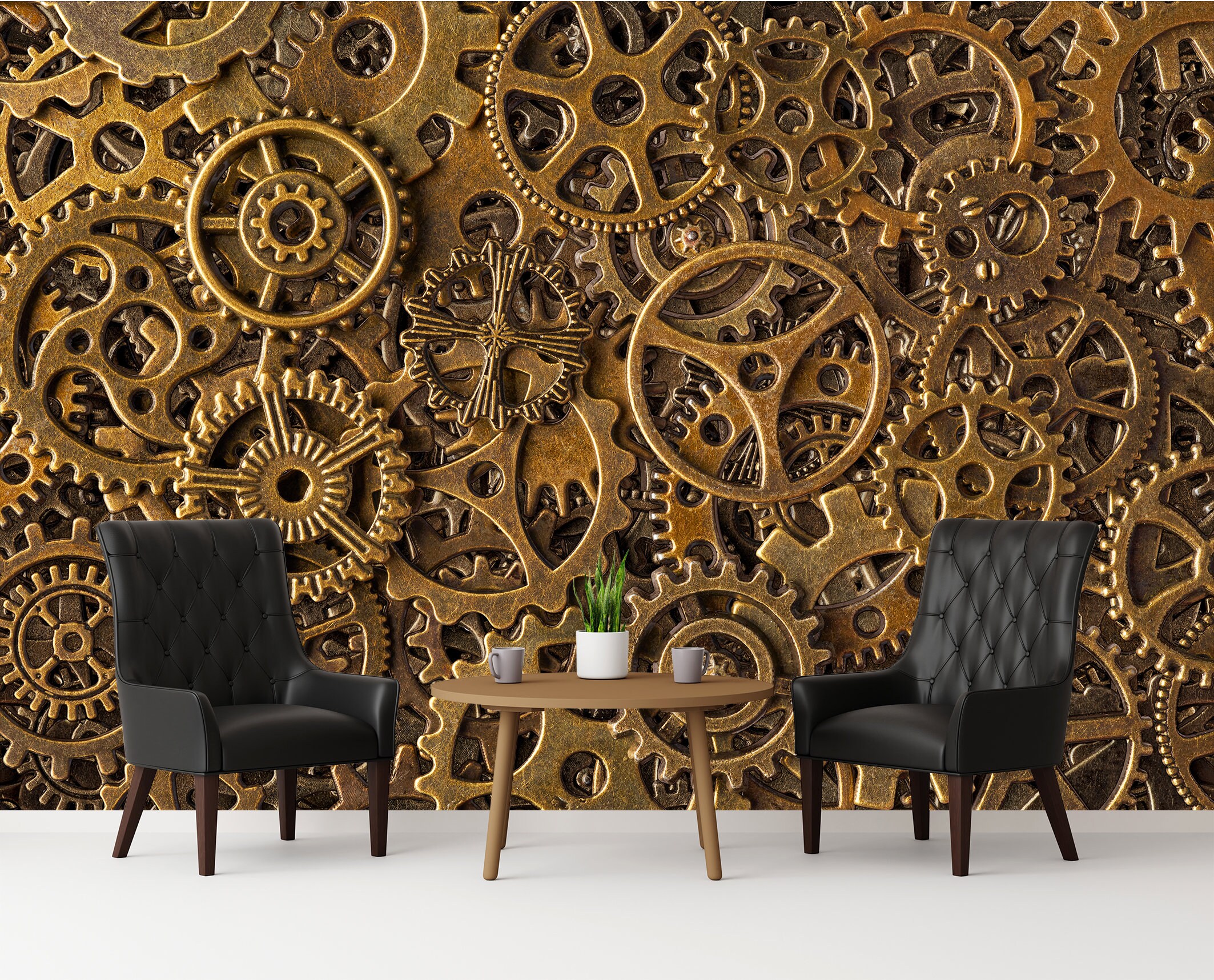 Gear Wallpaper Metal Wall Mural Vintage Mechanical Wall Decor Textured ...