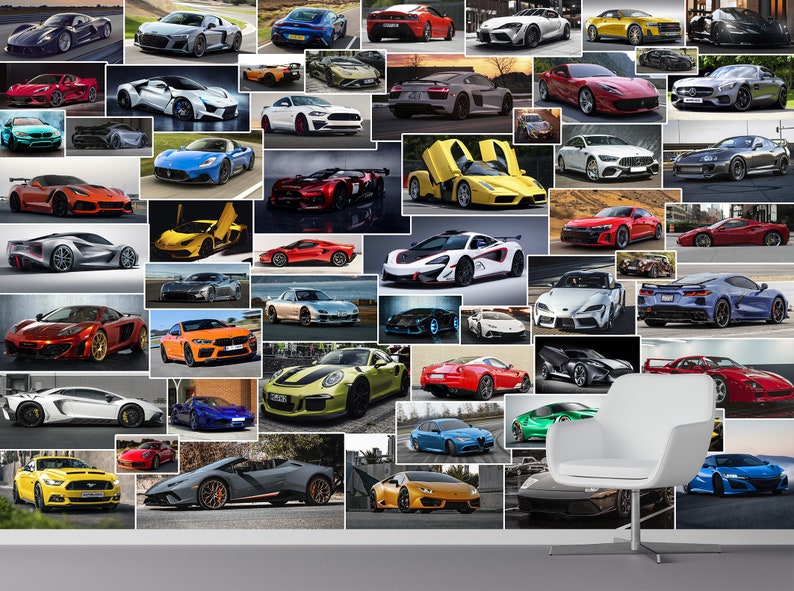Sport Cars Collage Mural Wallpaper Peel and Stick Gift for - Etsy