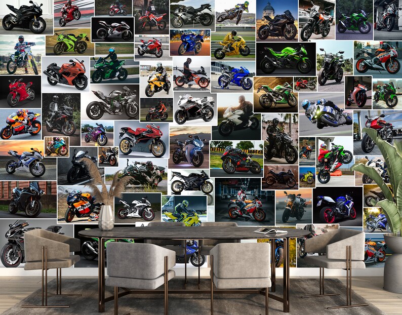 Sports Motorcycles Collage Mural Wallpaper Peel and Stick Gift - Etsy