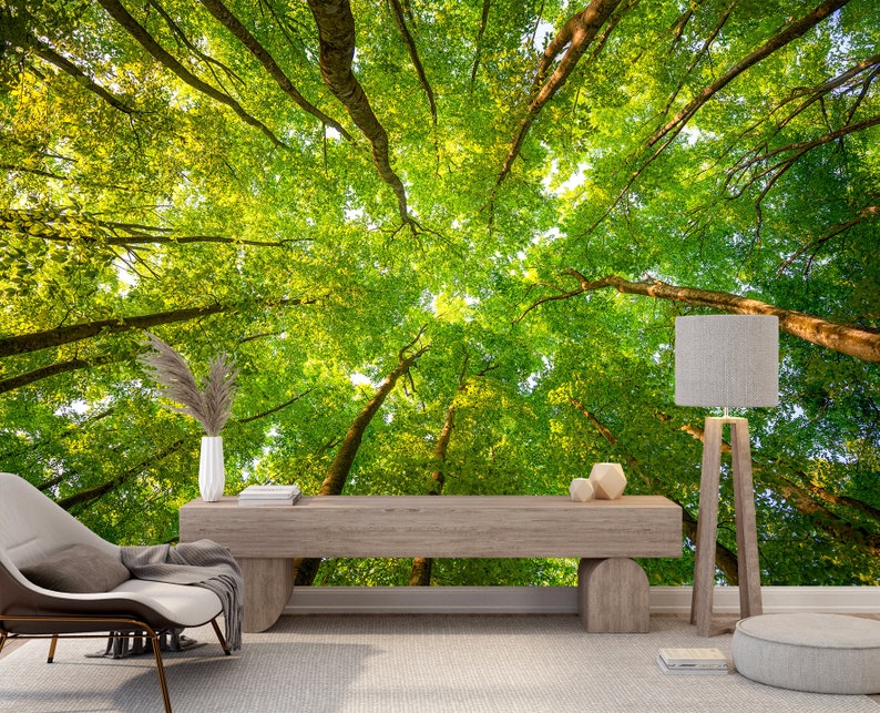 Green Trees Wallpaper Trees Wall Mural Forest Landscape - Etsy