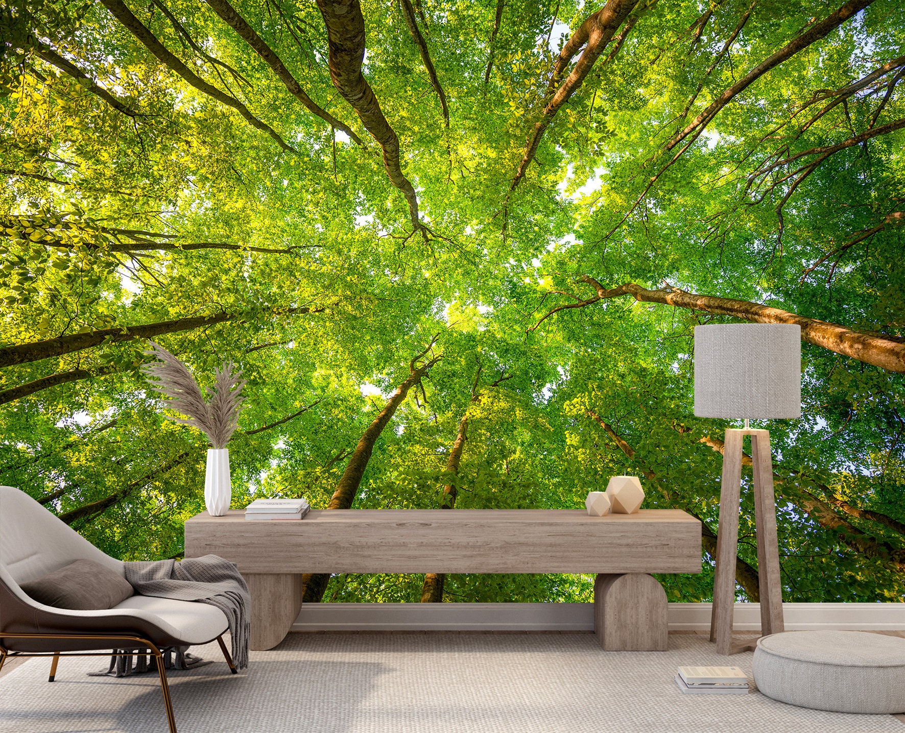 Green Trees Wallpaper Trees Wall Mural Forest Landscape Forest Peel and ...