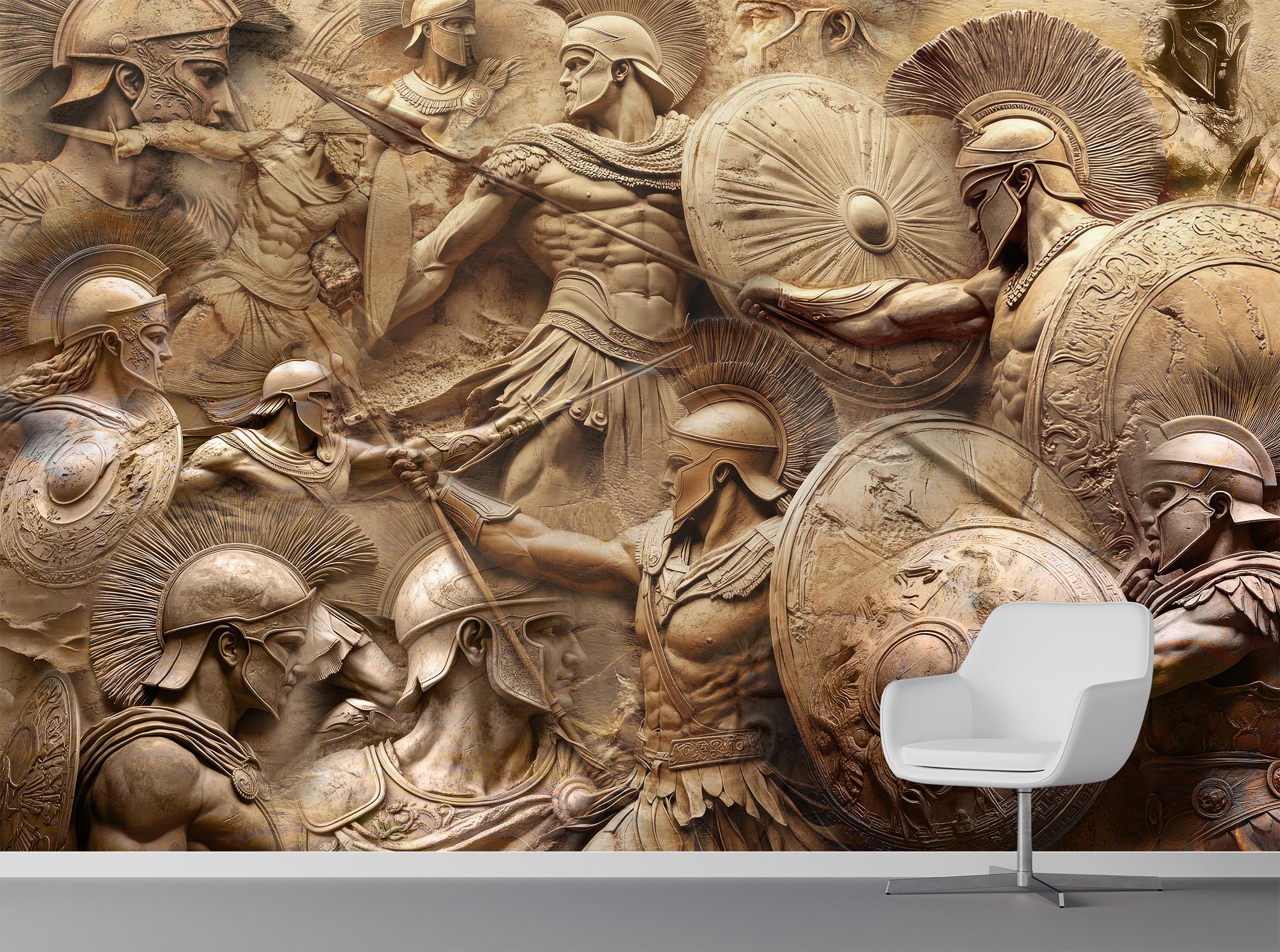 Spartan Battle Wallpaper | Bronze Greek Warriors Mural, Masculine Decor ...