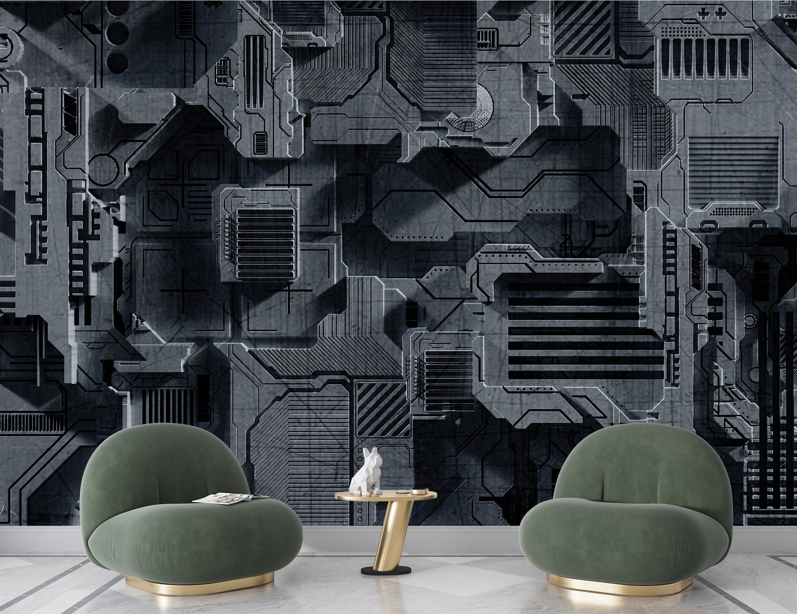 Cyber Gate Wallpaper Mural | Armored Techno Wall Art (peel and Stick ...