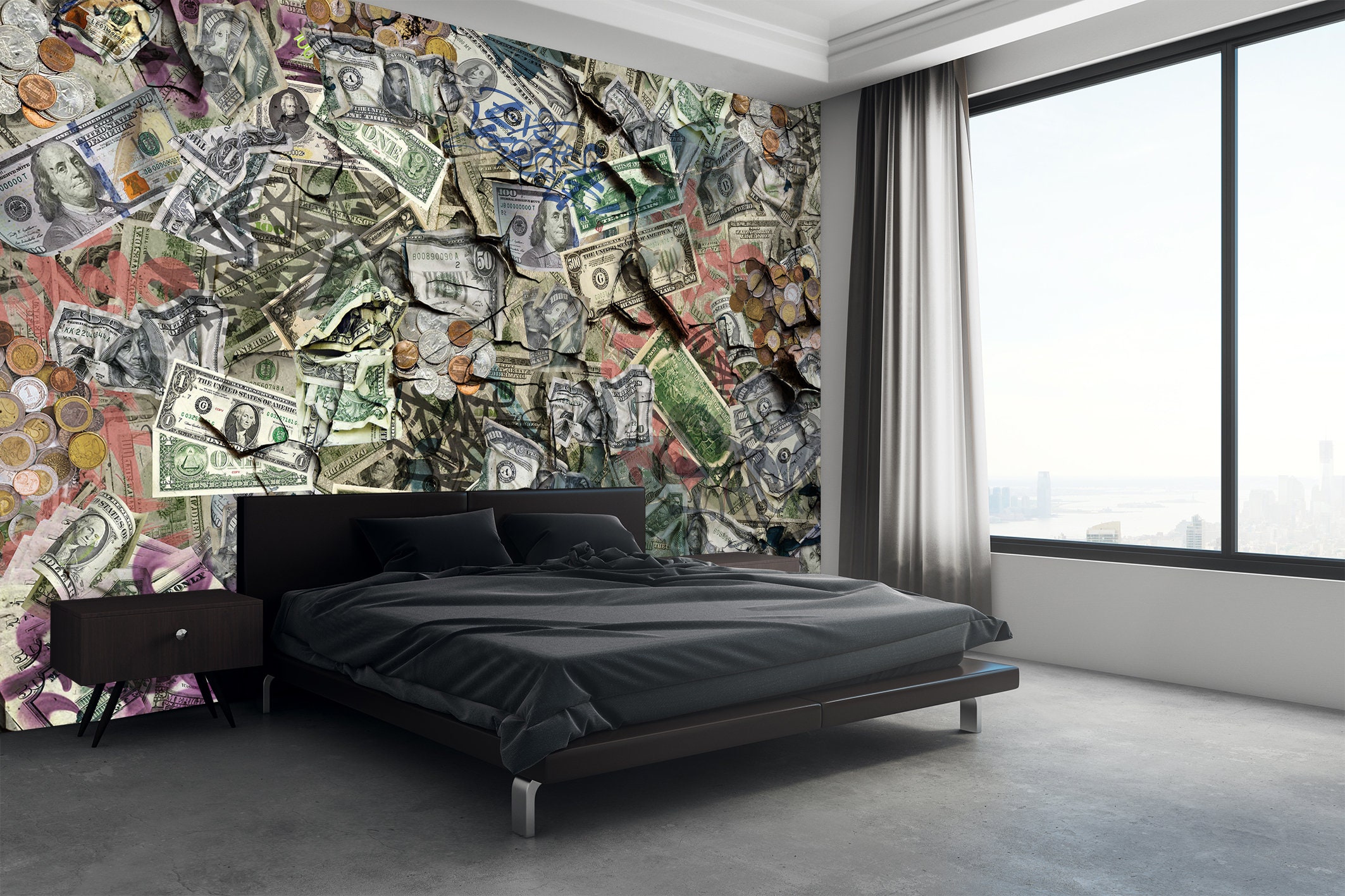 Dollars Collage Wallpaper Textured Peel and Stick Graffiti - Etsy