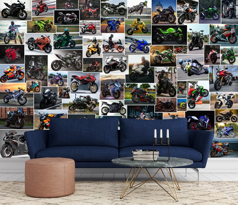 Sports Motorcycles Collage Mural Wallpaper Peel and Stick Gift - Etsy
