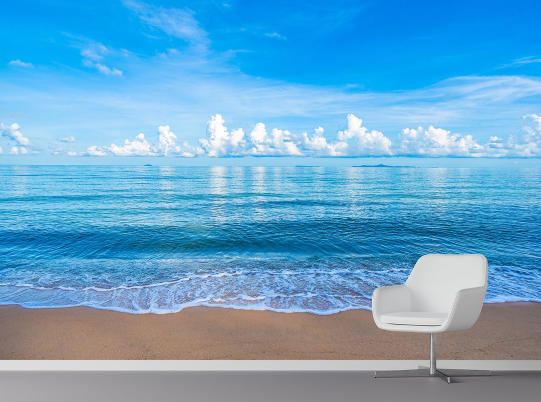 Ocean Beach Wallpaper Mural Peel and Stick Sea Wallpaper Print Room Art ...