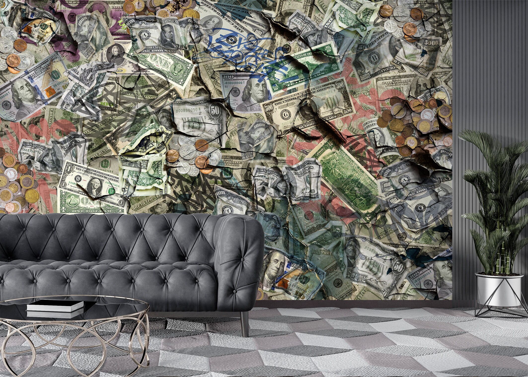 Dollars Collage Wallpaper Textured Peel and Stick Graffiti - Etsy