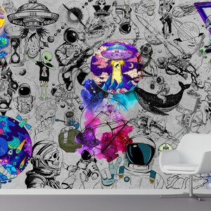 Space Graffiti Wallpaper Peel and Stick Cosmic Graffiti Graffiti ...