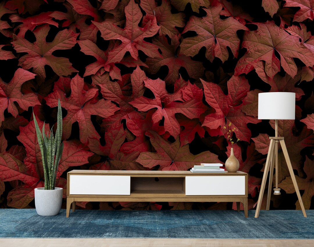 Red Leaf Wallpaper Forest Nature Wall Decor Mural Tropical Peel and ...