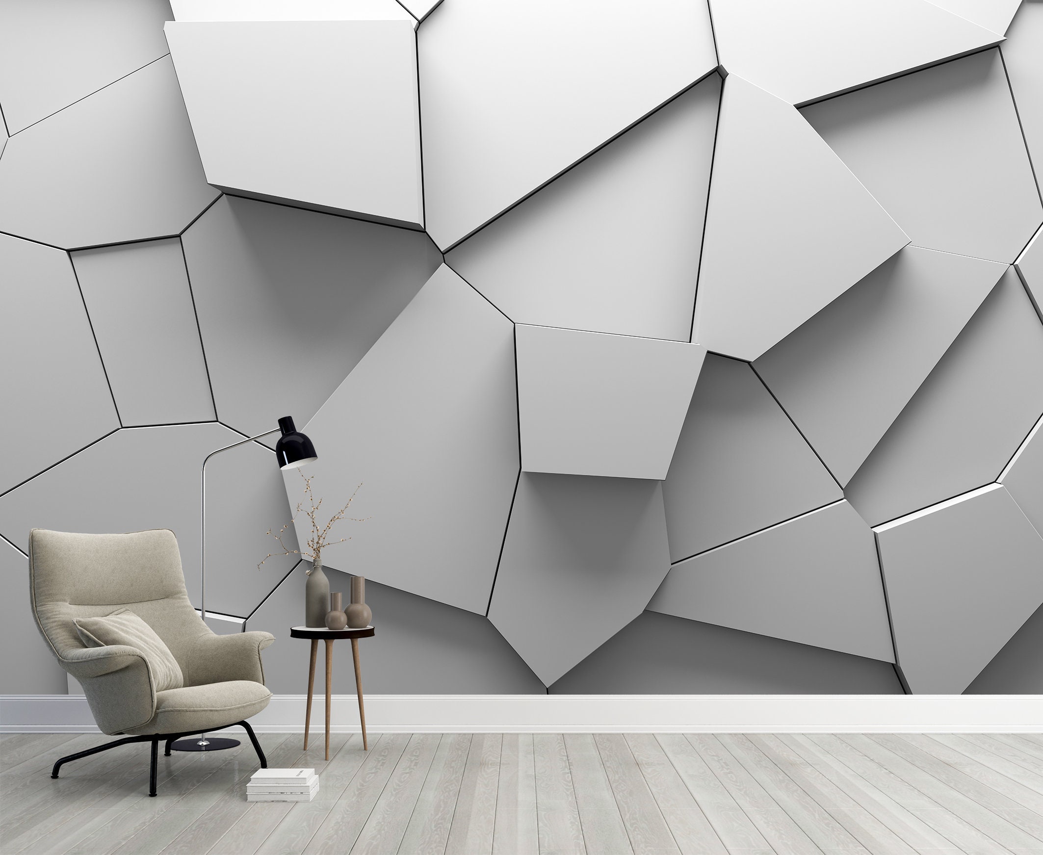 Geometric Abstract Wallpaper Gaming Wall Mural Textured Peel - Etsy