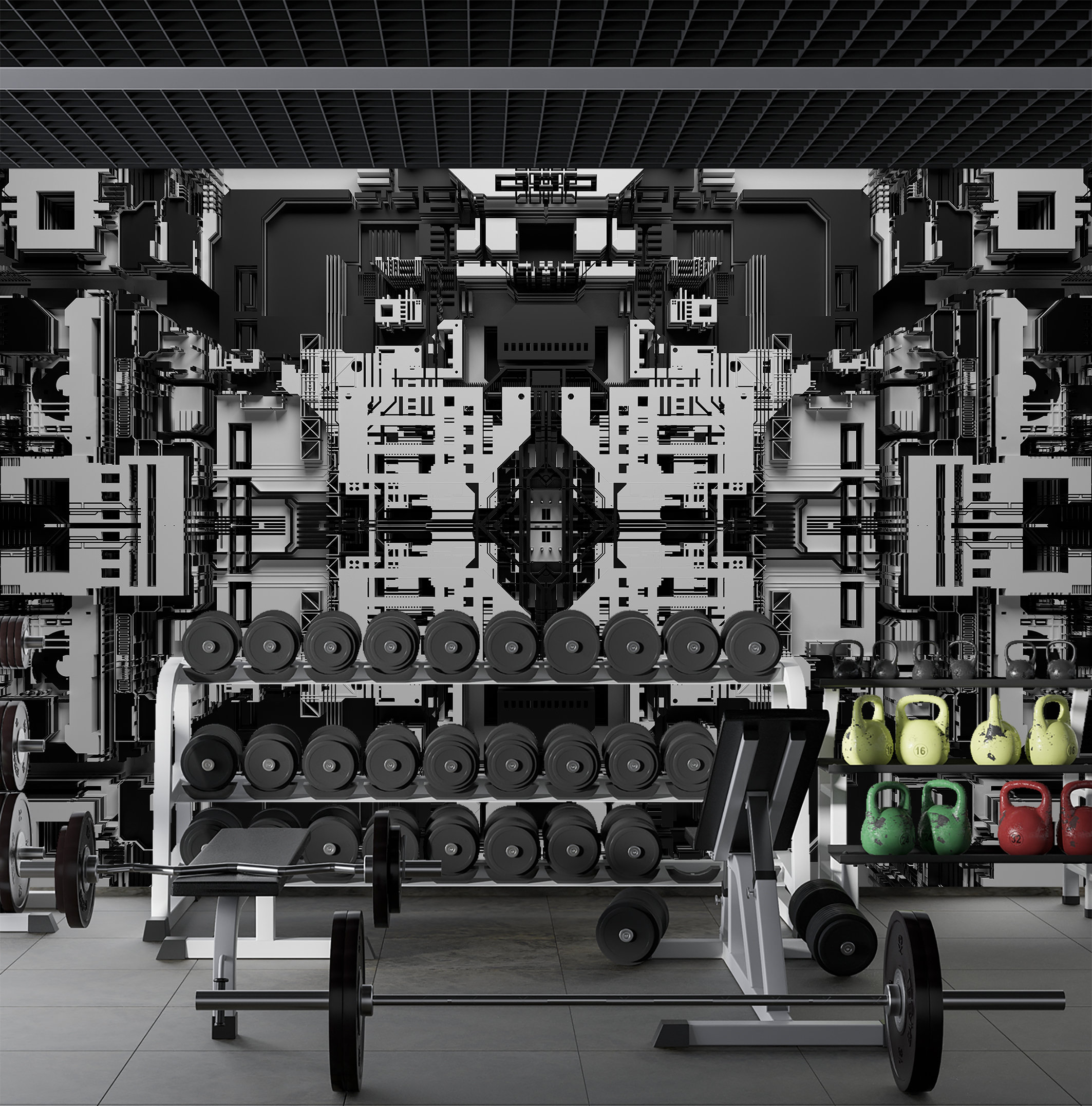 Techno Wall Vinyl Wallpaper Peel and Stick Blindé Cyber Gate Futuriste Fond Métallique Mural Art ...